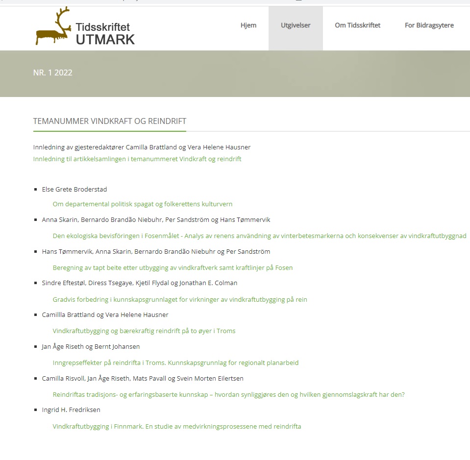 Tidsskriftet UTMARK - Nr 1 2022 - Temanummer om vindkraft og reindrift ...
